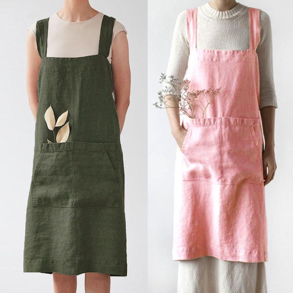 Buy [MTL] Women Cotton Linen Pinafore Square Cross Apron Garden Work ...