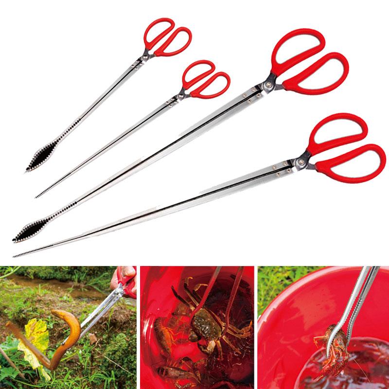 Cheap Multi-function Stainless Steel Tongs Red Handle Anti-slip Tooth ...