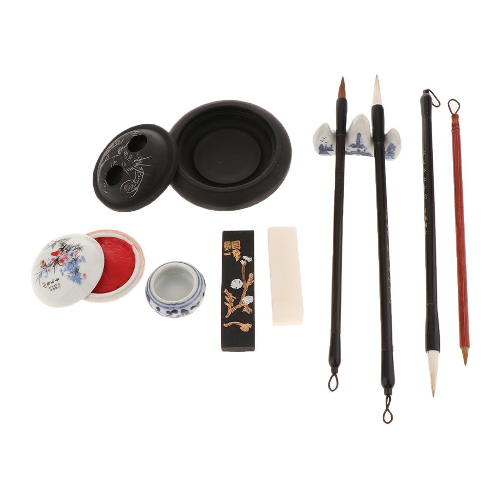 Buy Chinese Writing Set Calligraphy Tools with 4 Brushes Inkstone Ink ...