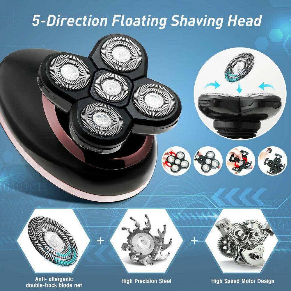 5-in-1 Rotary Electric Shaver 4D Rechargeable Bald Head Hair Beard ...
