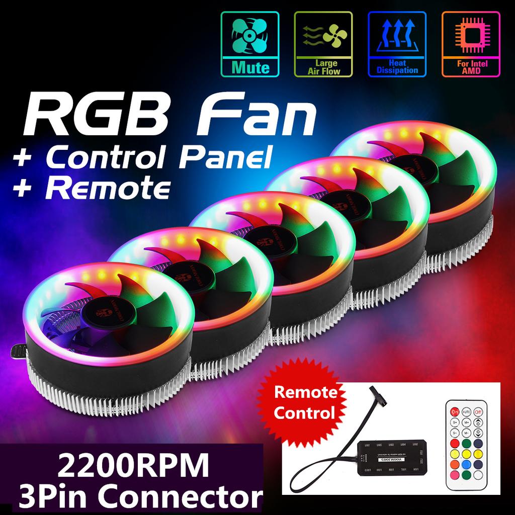 (Gift: Remote Control) RGB Radiator Fan CPU Cooler Cooling Quiet With ...