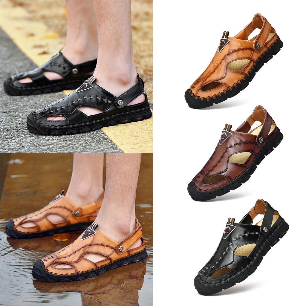 Buy Men's Summer Casual Leather Sandals Breathable Tide Outdoor Beach ...