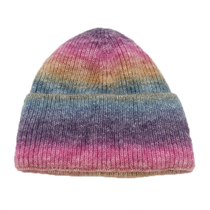 Buy Unisex Winter Faux Wool Knitted Beanie Hat Gradient Tie-Dye Rainbow ...