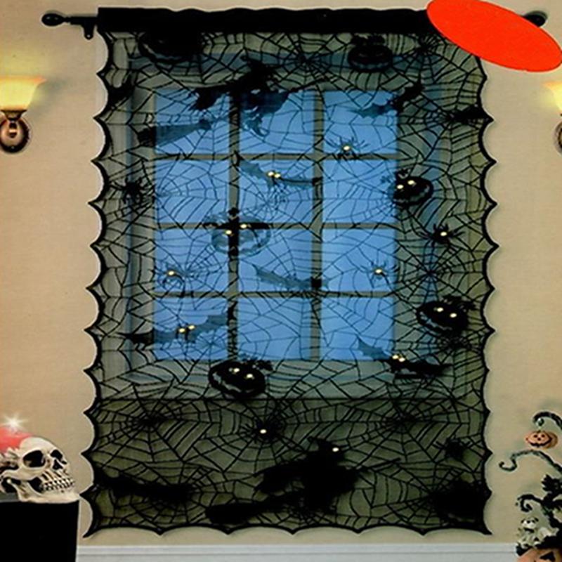 Buy Led Light Up Black Lace Curtain Door Halloween Scary Cloth Party ...