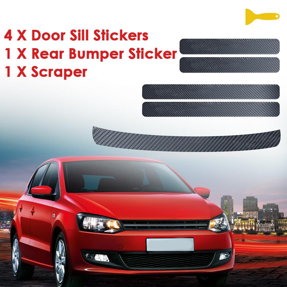 5pcs Car Stickers 3D Carbon Fiber Door Sill+Rear Bumper Anti Scratch ...