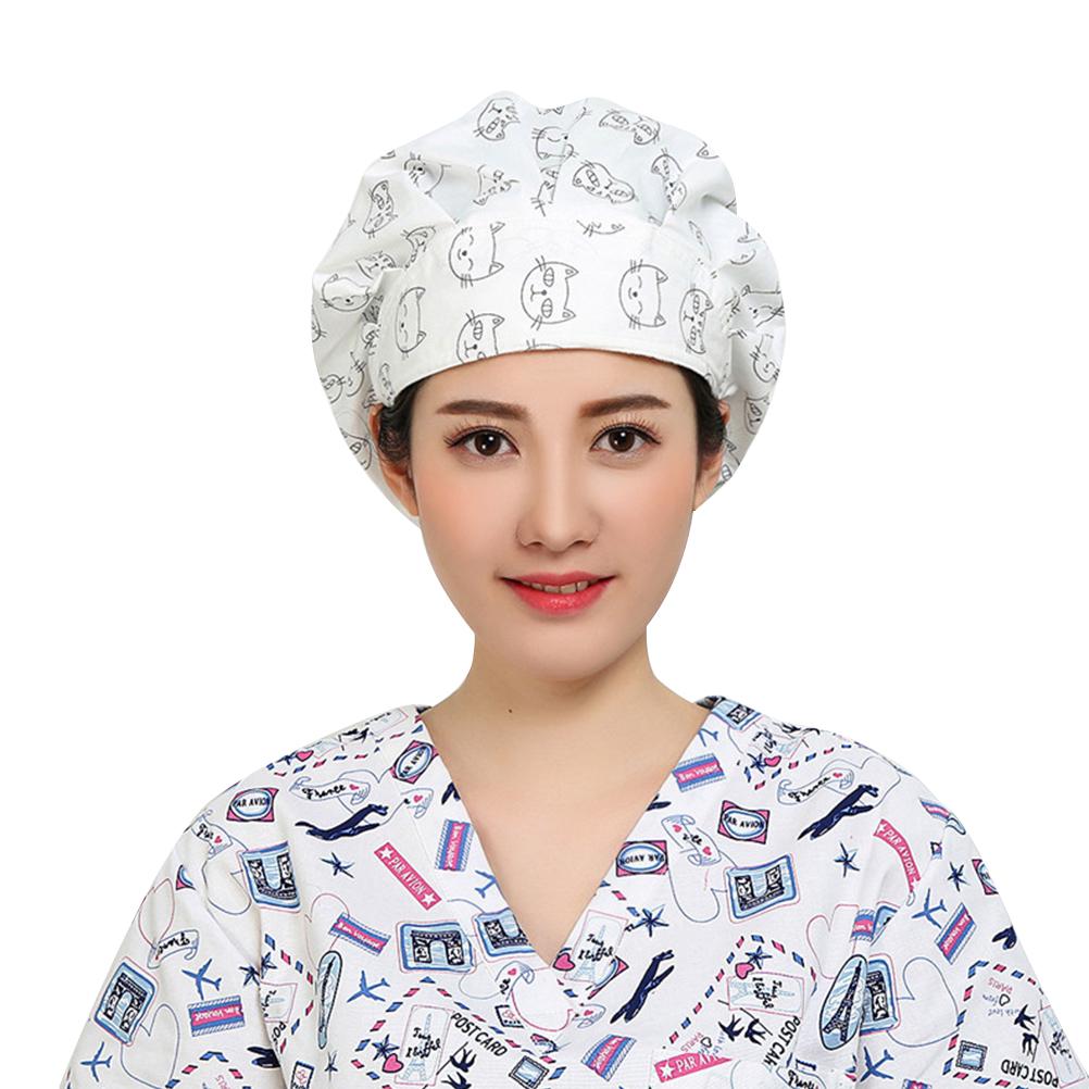 1pc Cap Cat Printed Creative Practical Cotton Doctor Cap Nurse Hat ...