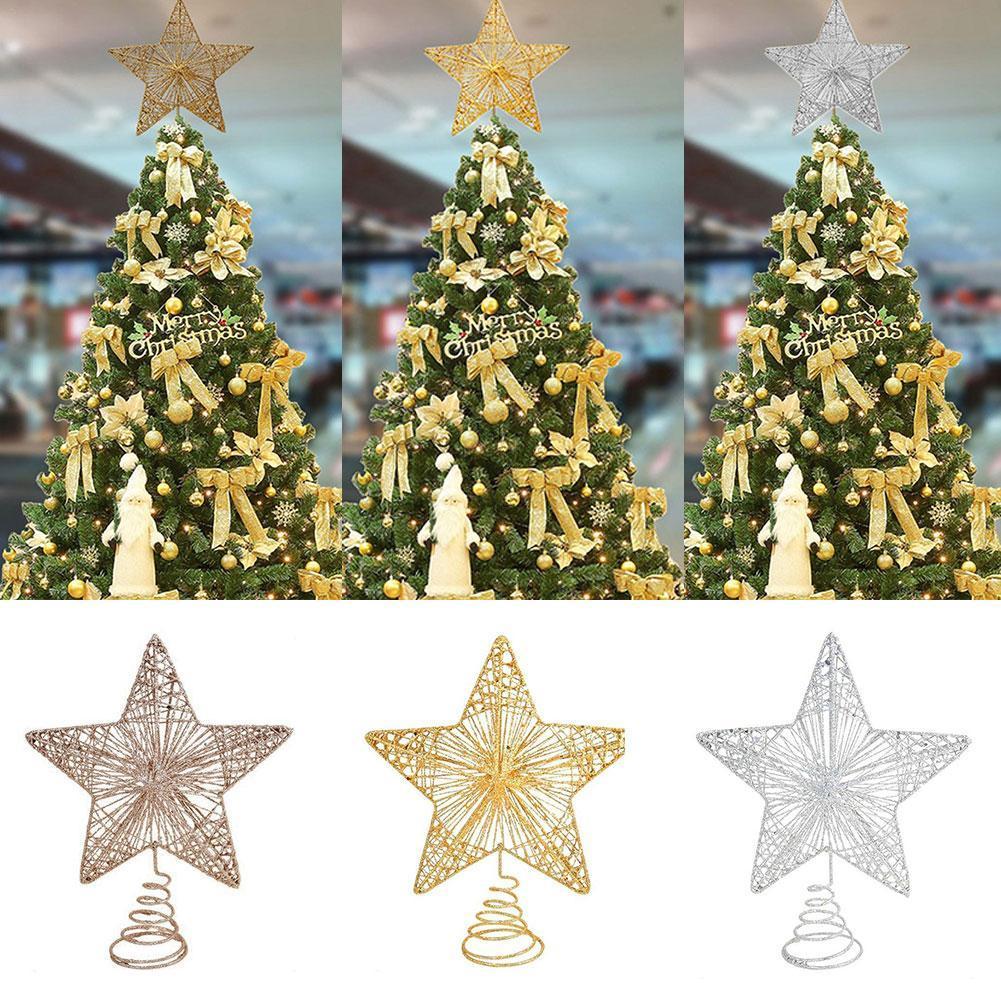 Buy Gold Glitter Christmas Tree Top Iron Star Christmas Decorations For ...