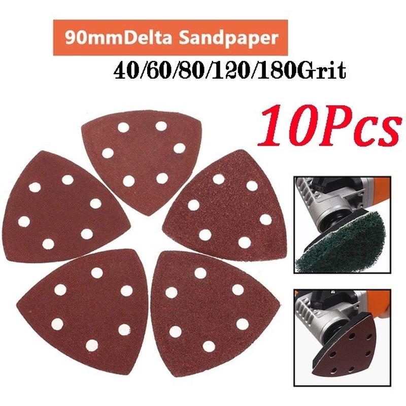 Buy 10pcs 90mm Sandpaper 40/60/80/120/180 Grit 6 Holes Kit Triangular ...