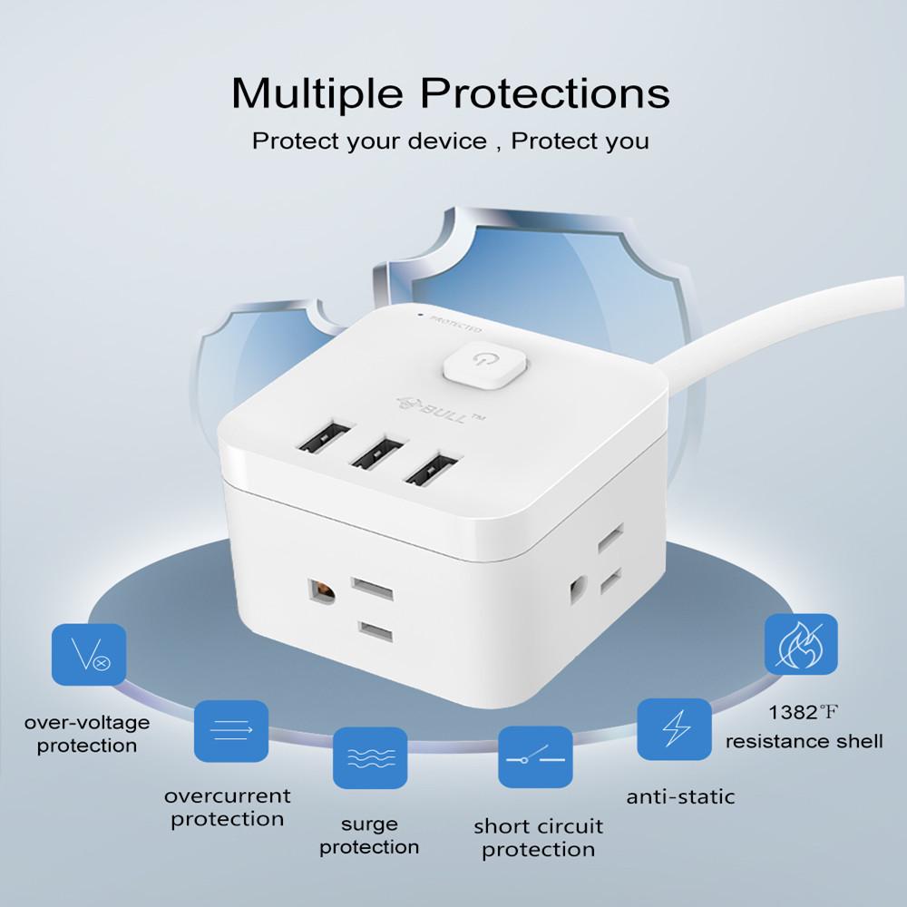 BULL Household Power Strip Surge Protector 3AC Outlets Cubic Extension ...