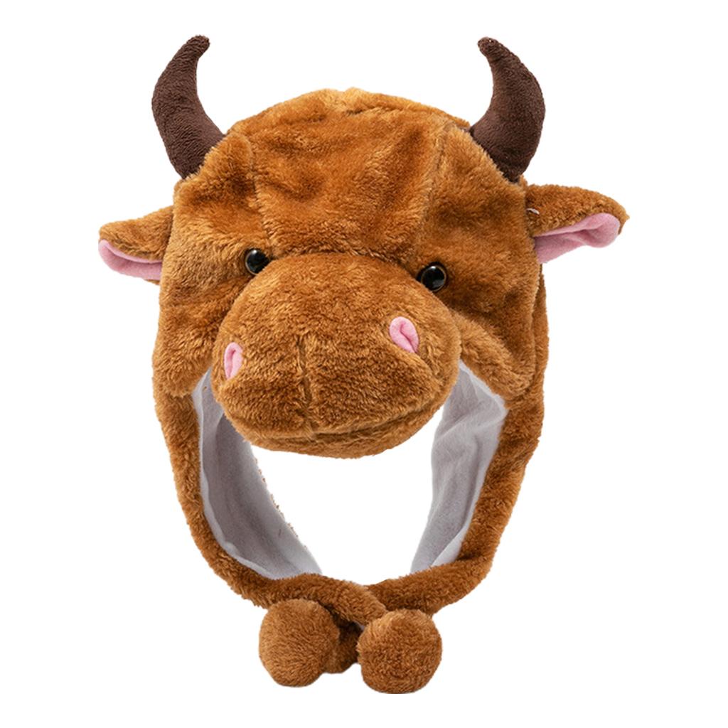 Kawaii Cow Hat Plush Cute Animal Cartoon Headgear Gift Windproof Warm ...