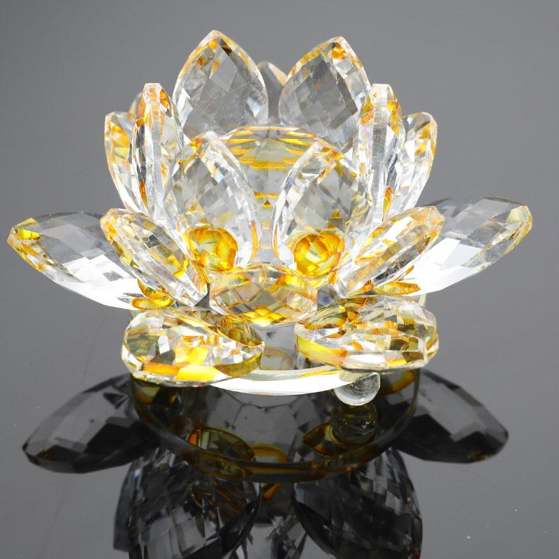Buy 80Mm Quartz Crystal Lotus Flower Crafts Glass Paperweight Fengshui ...