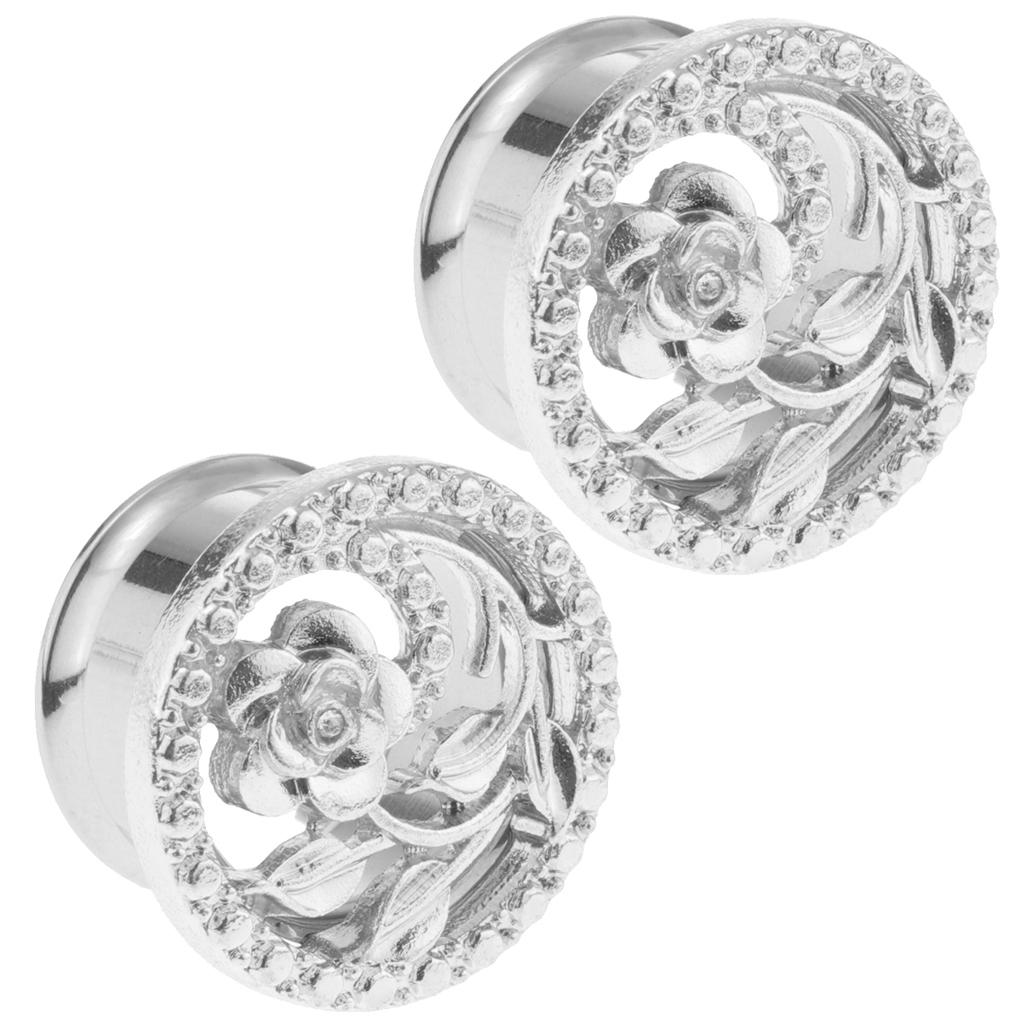 Cheap 2 Pcs Fancy Silver Flower Ear Plug Tunnel Stainless Steel Jewelry ...