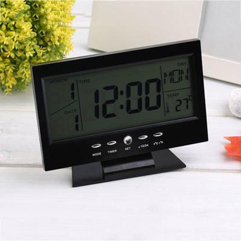 Buy LED Voice Control Alarm Desk Clock Weather Monitor Calendar with ...