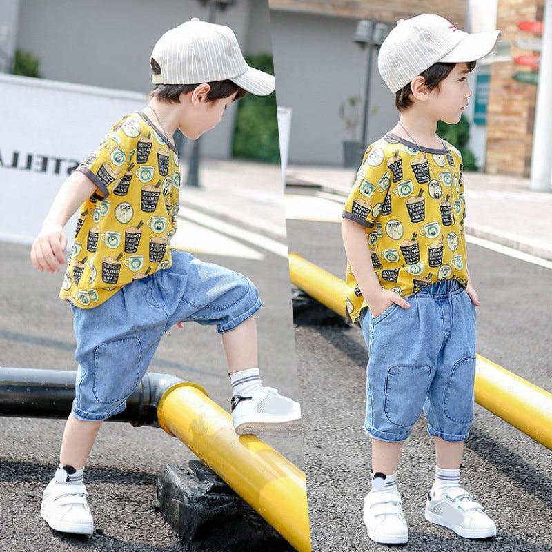Buy Summer Kids Boys Clothes Set Short Sleeve Cartoon Print Tops Blouse ...