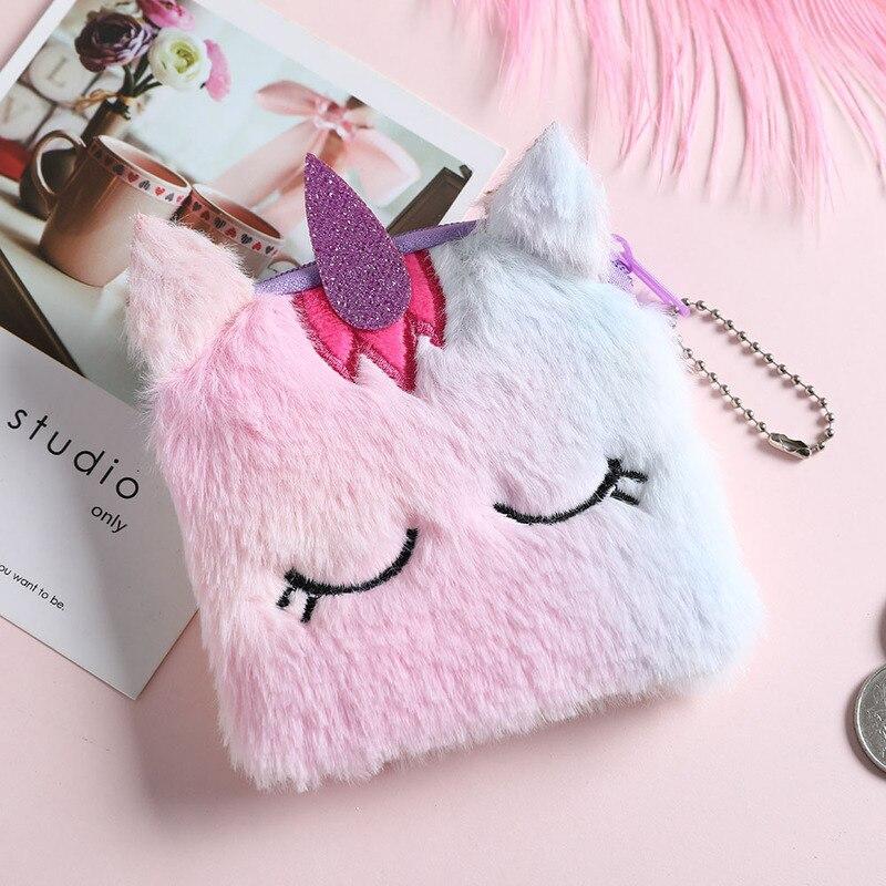 Buy Cartoon Plush Unicorn Coin Purse Cute Cat Fur Circle Wallet Girl ...