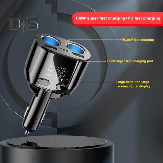 Buy 5 In 1 Car Igniting Splitter 3 LED Screen Car Charger Adapter Fast ...
