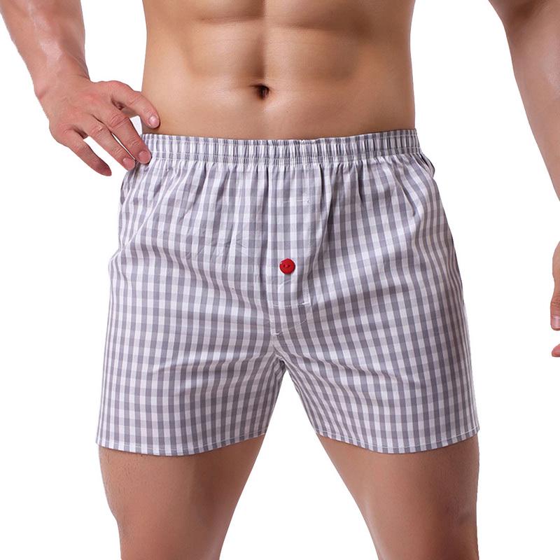 Buy Men's Cotton Plaid Boxer Shorts Loose Fit Button Leisure Boxer ...