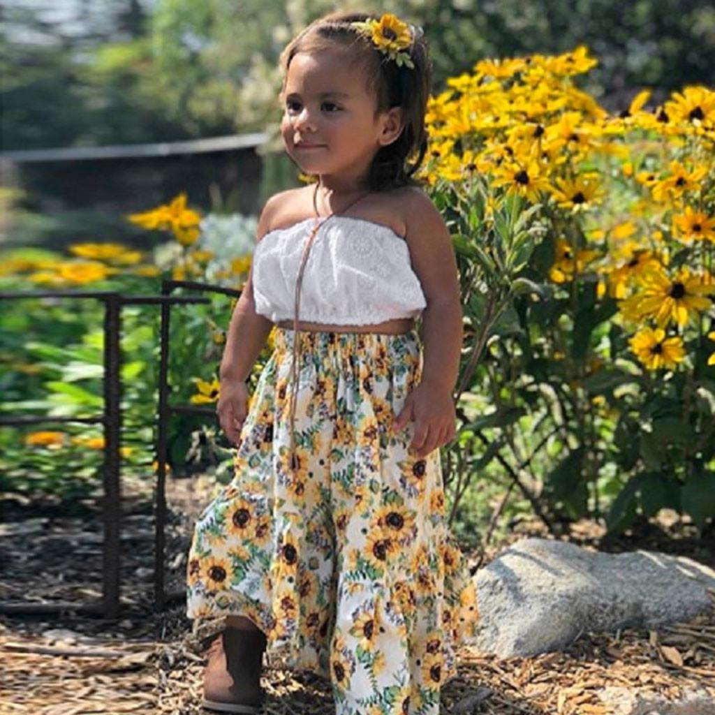 Buy Toddler Baby Girls Solid Boob Tube Tops+Sunflower Print Skirts ...