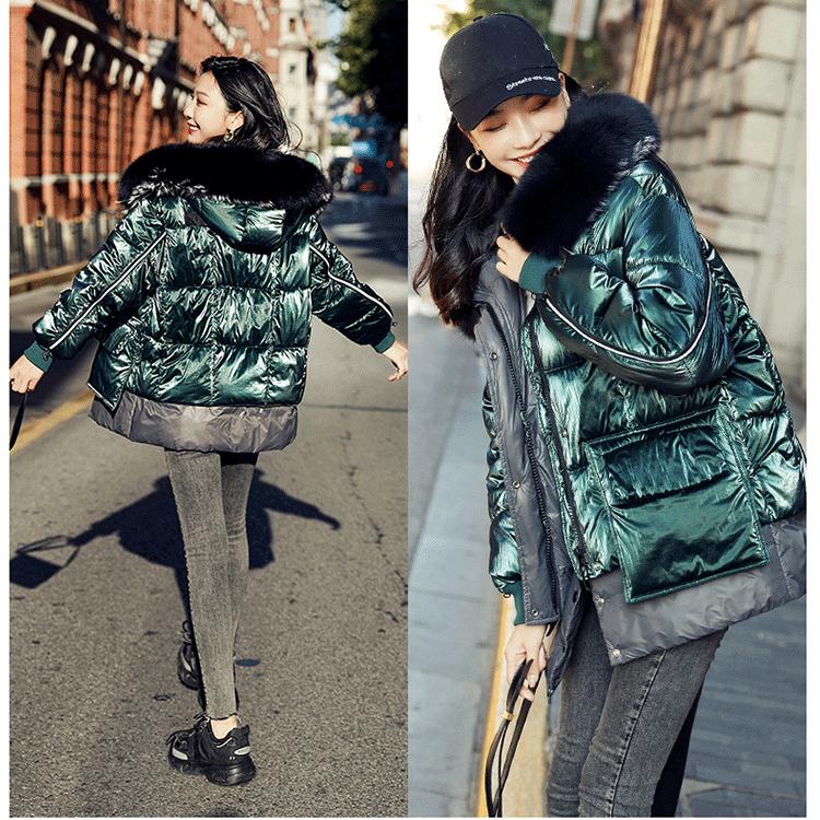 Buy Women Winter Hooded Faux Fur Collar Contrast Color Big Pocket ...