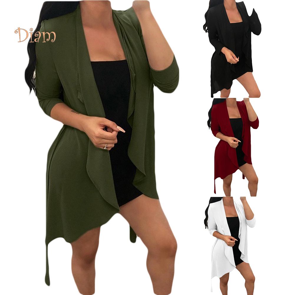 VANA WOMEN's WEAR Solid Color Open Front Long Sleeve Coat Outwear ...