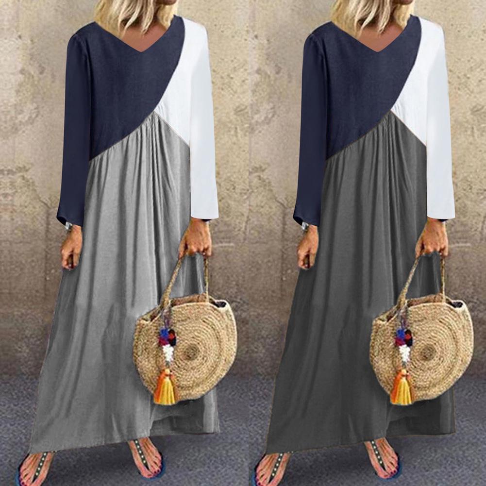 Fashion Tops Women Long Sleeve Geometric Patchwork V Neck Color Block ...