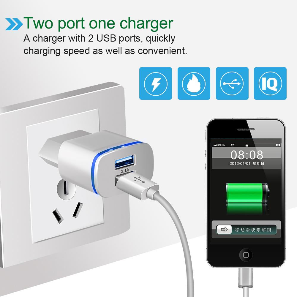 Dual USB Port LED Glow Wall Charger EU Plug Portable Phone Power ...