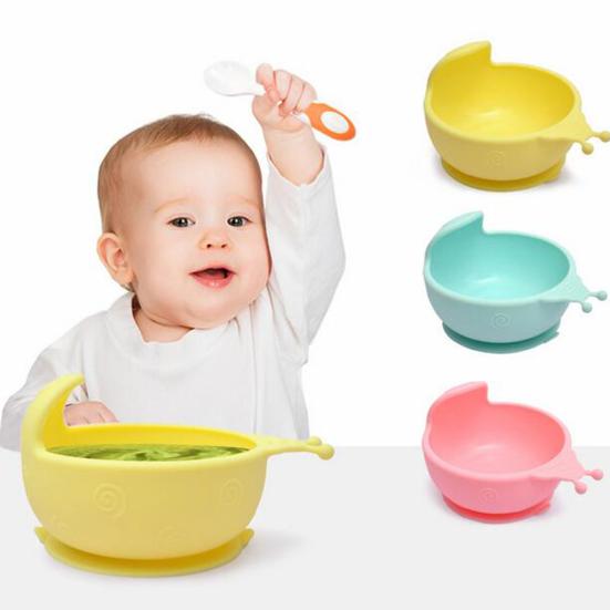 Snail Shape Silicone Baby Suction Bowl Slip Resistant Learning Feeding Tableware uygun fiyatlı ...
