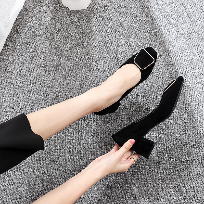Buy Single Shoes Ladies Spring Square Toe High Heels Korean Fashion ...