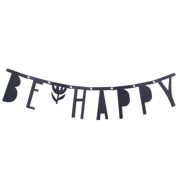 Buy Be Happy Black Letters Pattern Felt Banner Party Decor Bunting ...
