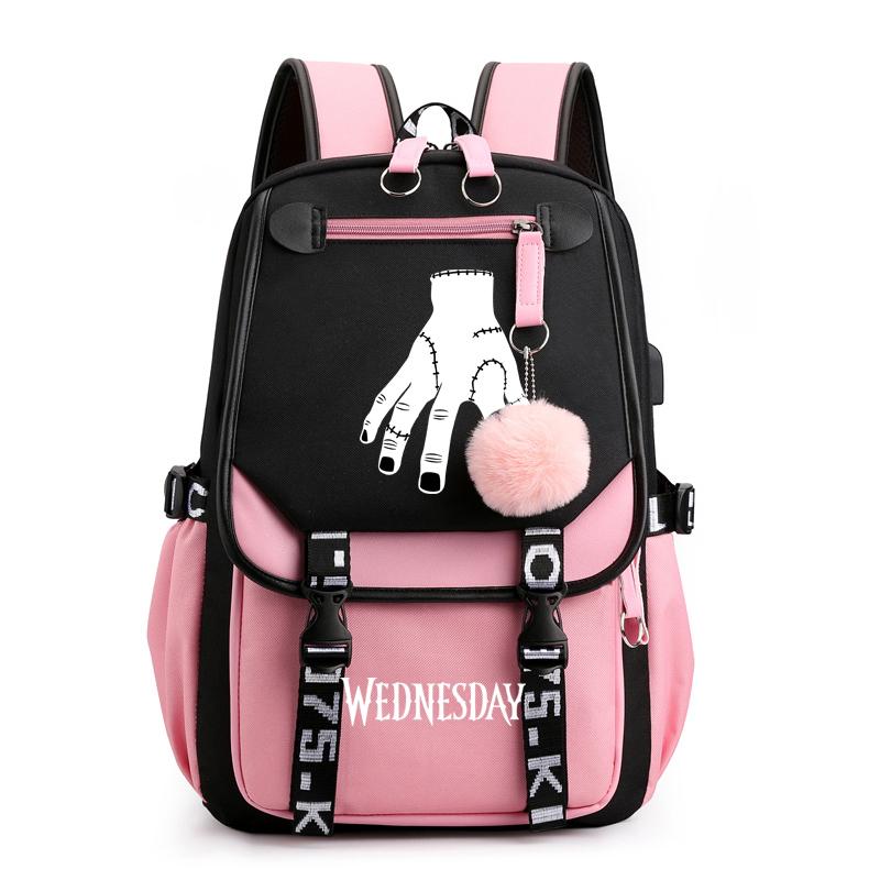 Cheap Wednesday Addams Backpack Girls School Backpacks Anti Theft USB ...