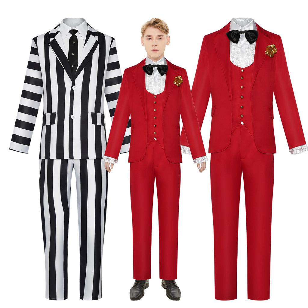 Beetlejuice Adam Cosplay jelmez ruhák felnőtt férfi piros fekete fehér ...