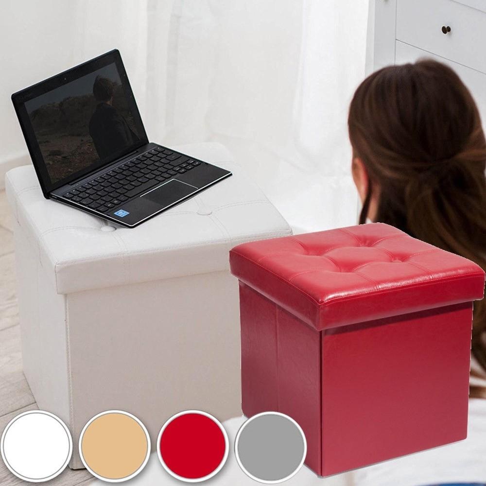 Buy Pouf Storage Box Puff Footrest Cube Shaped In Faux Leather Color at ...
