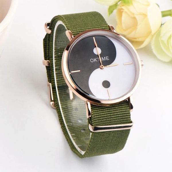 Buy Yin Yang Watch Tai Chi Symbol Black and White Canvas Strap Quartz ...