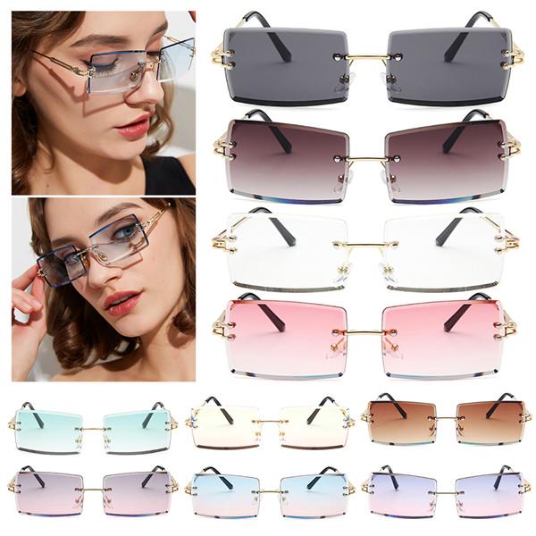 Buy Women Sunglasses Square Rimless Rectangular Goggles Metal Square ...