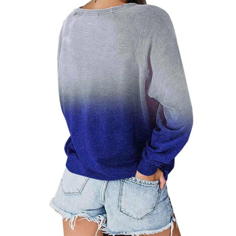 Buy Women Gradient Color T Shirt Ladies Crew Neck Long Sleeve Tops ...