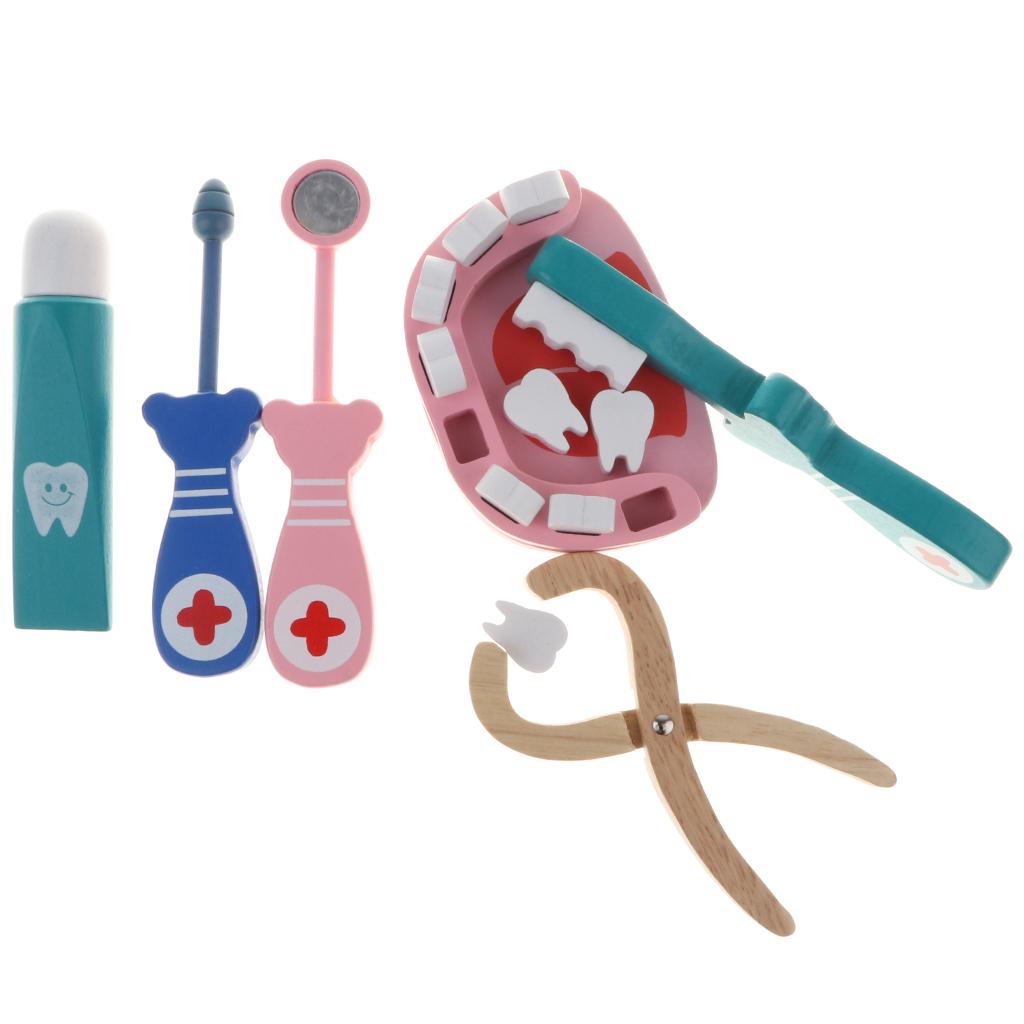 6 Pcs/Set Dentist Set Play Wooden Dental Tools Simulation Medicine Kits ...