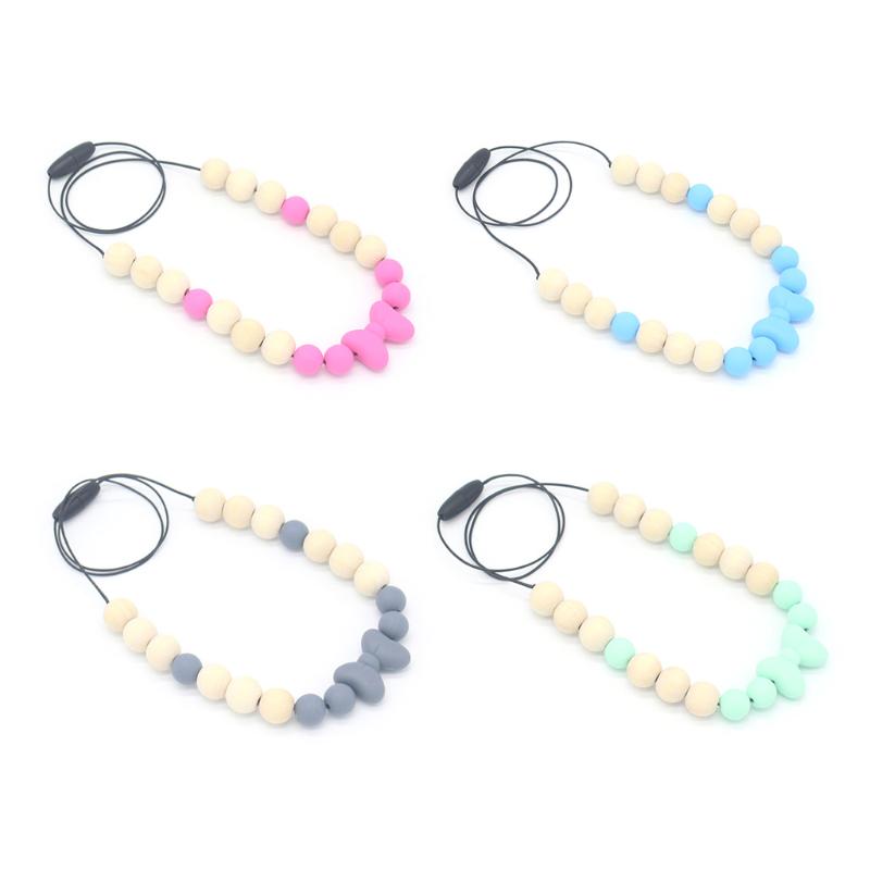 Buy Teether necklace baby teether necklace silicone wood pendant beads ...
