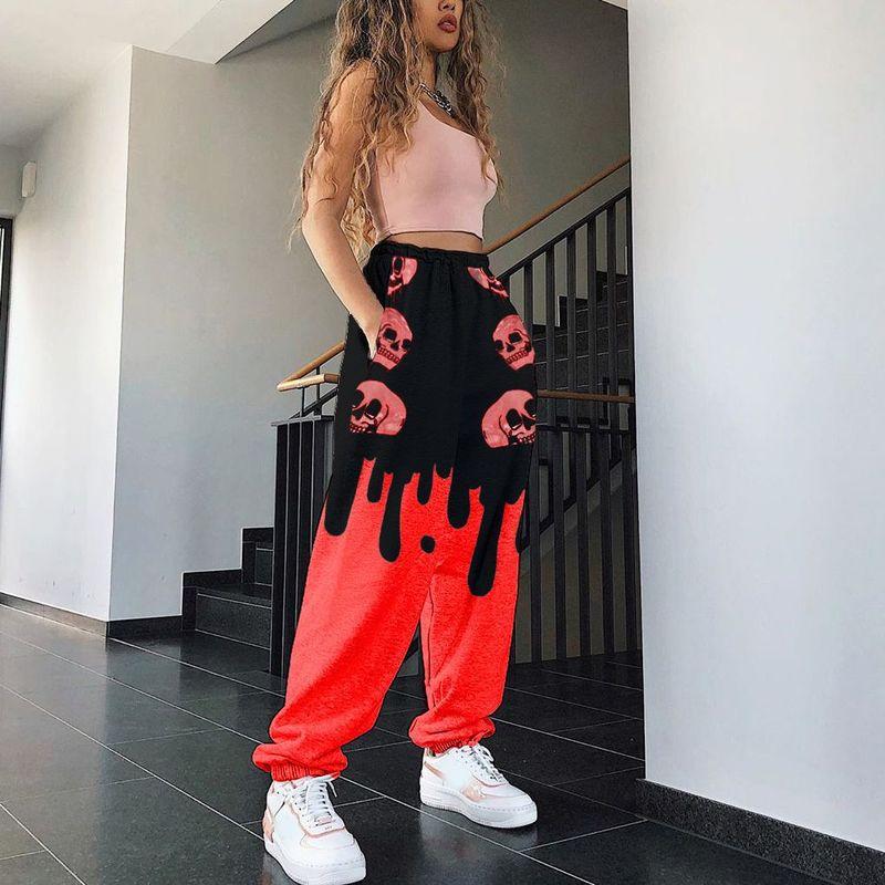 Buy Women's Halloween Skull Printed Pants Hip Hop Pants Wide Leg ...