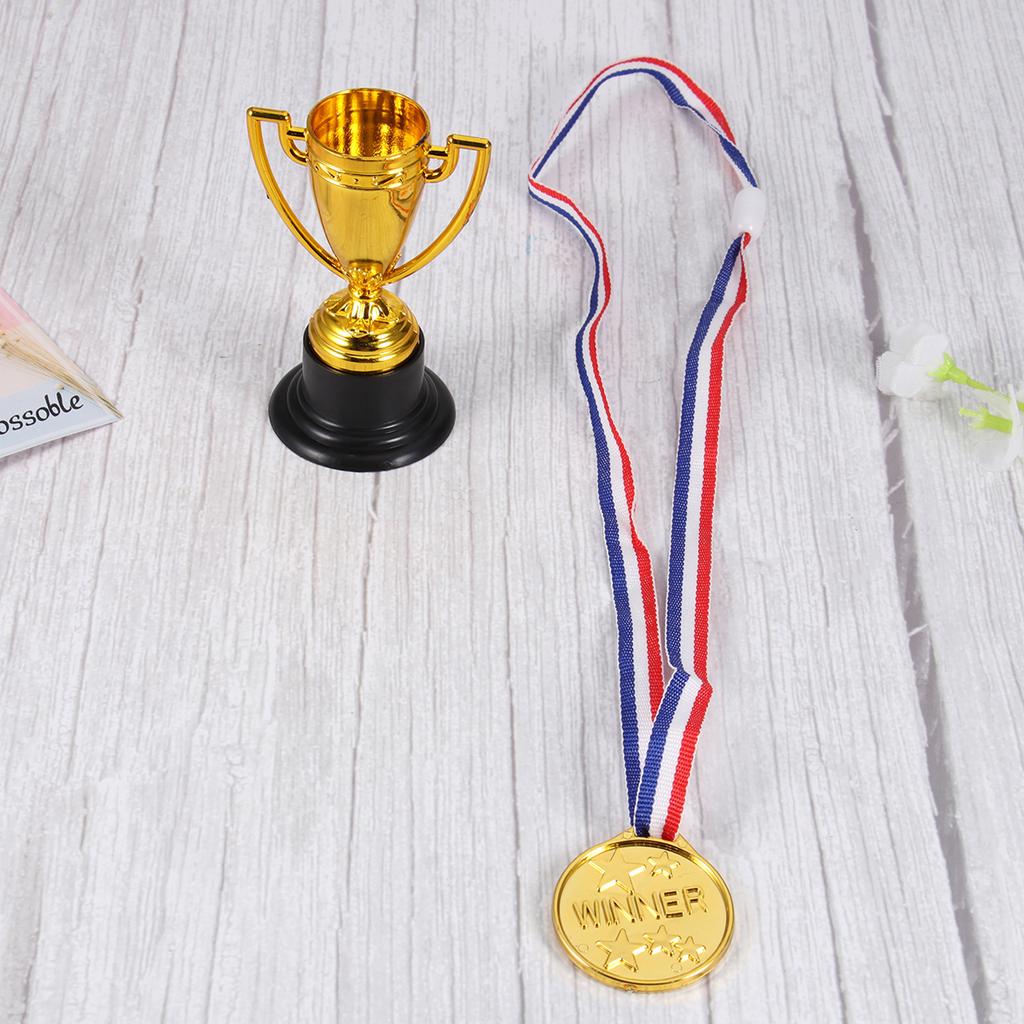 Buy 28pcs Mini Plastic Gold Cups Reward Prizes Kids Small Medals Kids ...
