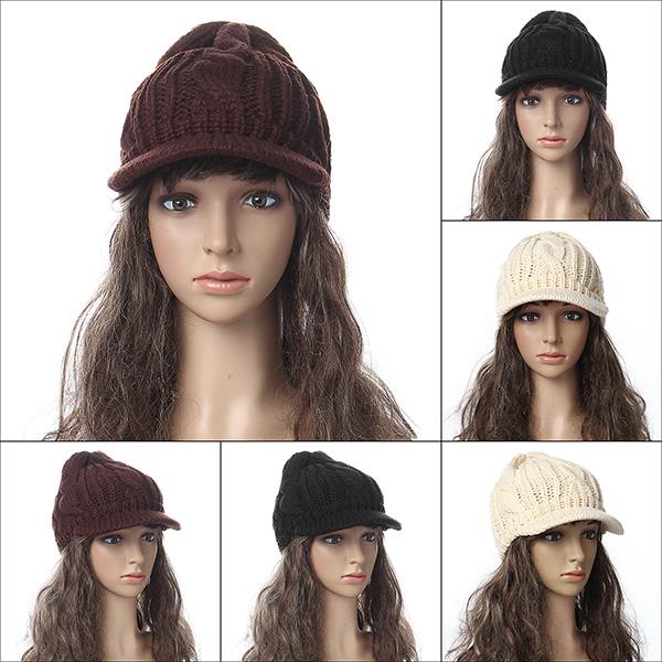 Buy Women Winter Warm Knit Hat Wool Snow Ski Caps With Visor at ...
