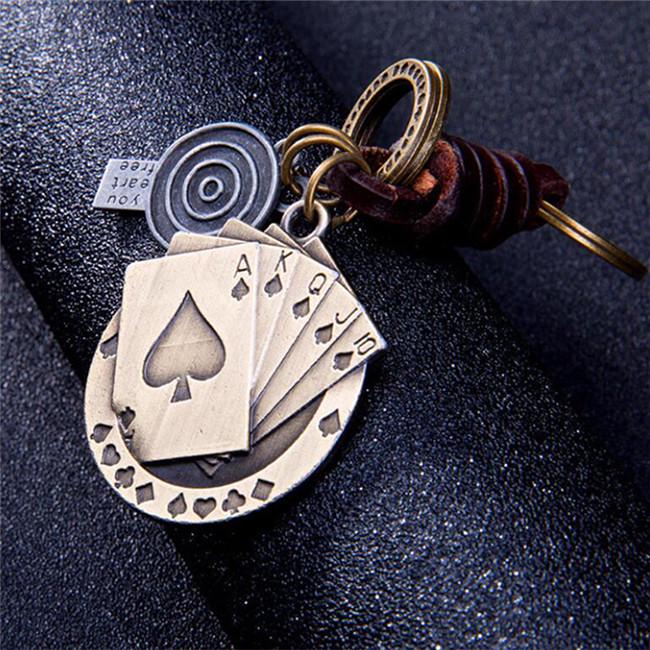 Buy Unisex Keyfob Alloy Poker Leather Feather Leaf Shape Keychain ...