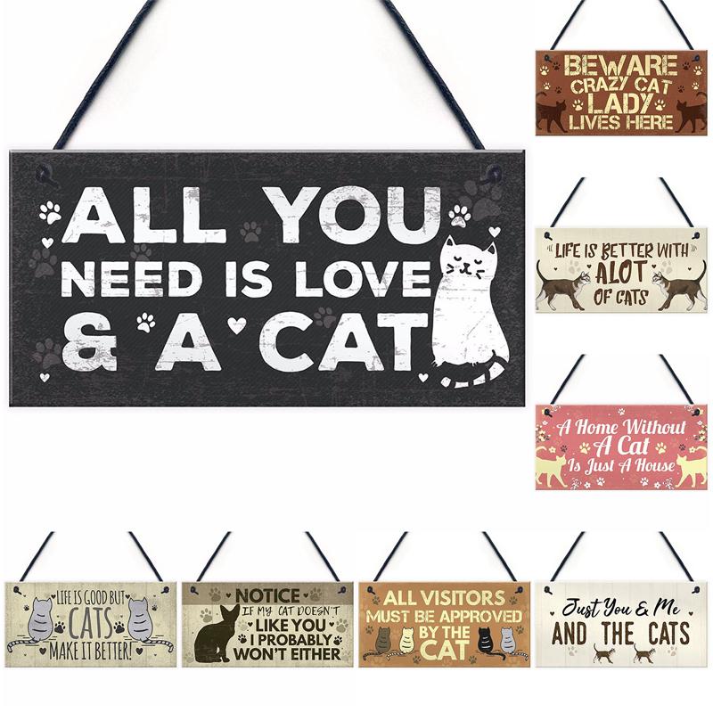 Buy 1PC Home Garden Pet Cat Print Cat Plaques Wood Plaques Cute Woond ...