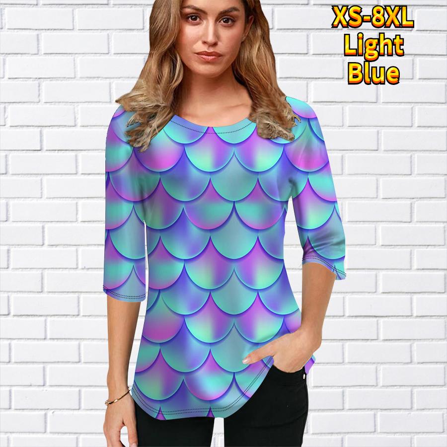Buy Womens Blouse 3D Printing Fish Scales Half Sleeve Tops Summer ...