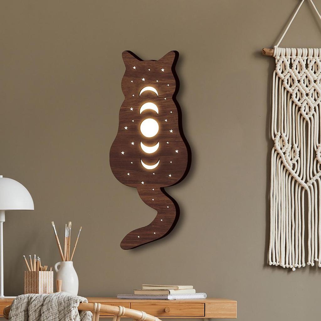 Buy LED Cat Moon Crystal Wood Pendant Decoration, Wooden Crystal ...
