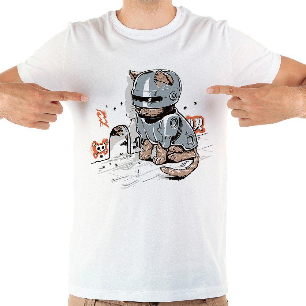 Buy JOLLYPEACH BRAND RoboCat Cat Funny Tshirt Men White Short Sleeve ...