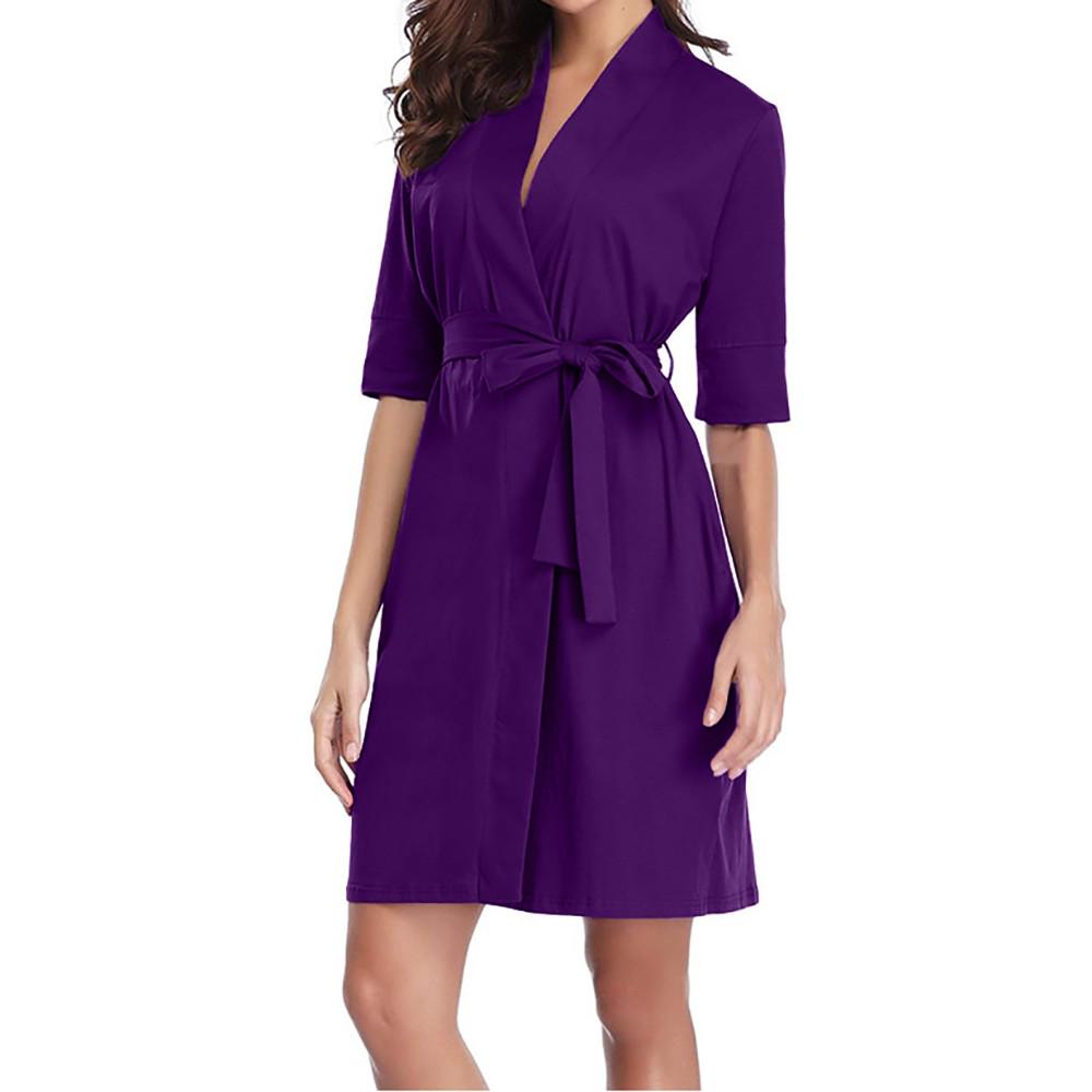 Buy Womens Cotton Half Robe Soft Kimono Robes Knit Bathrobe Loungewear ...