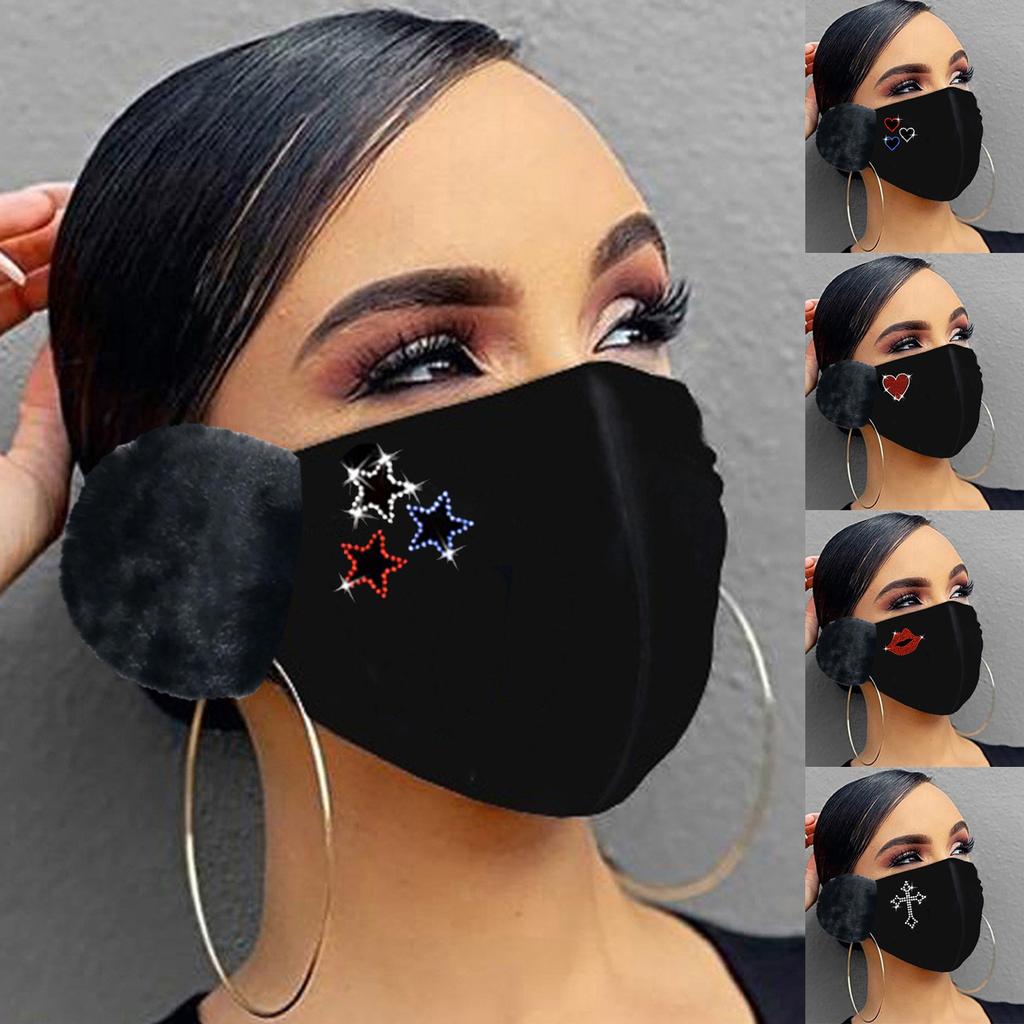 Buy 1PC Unisex Adult Winter Mask Rhinestone Warm Hair Ball Hanging Ear ...