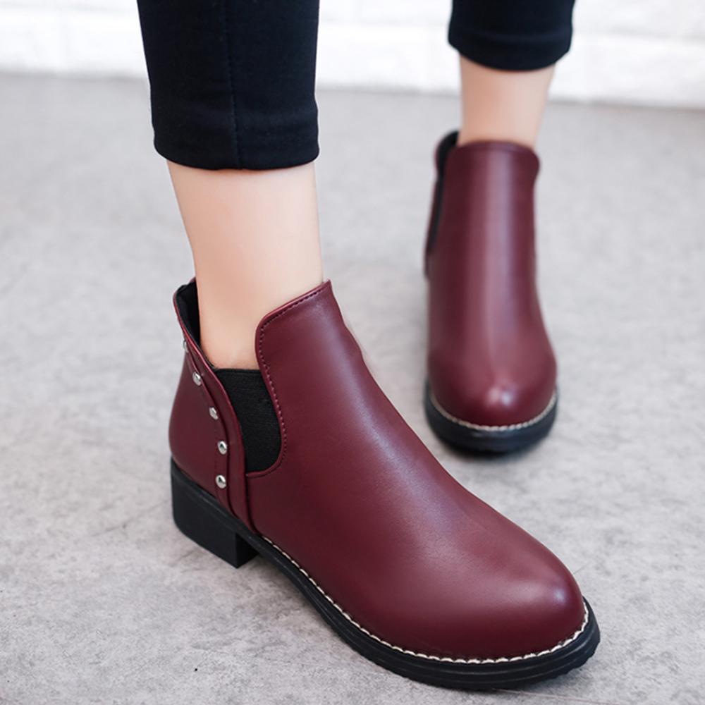 Buy Women Casual Short Boots Soft PU Leather Elastic Band Ankle at ...