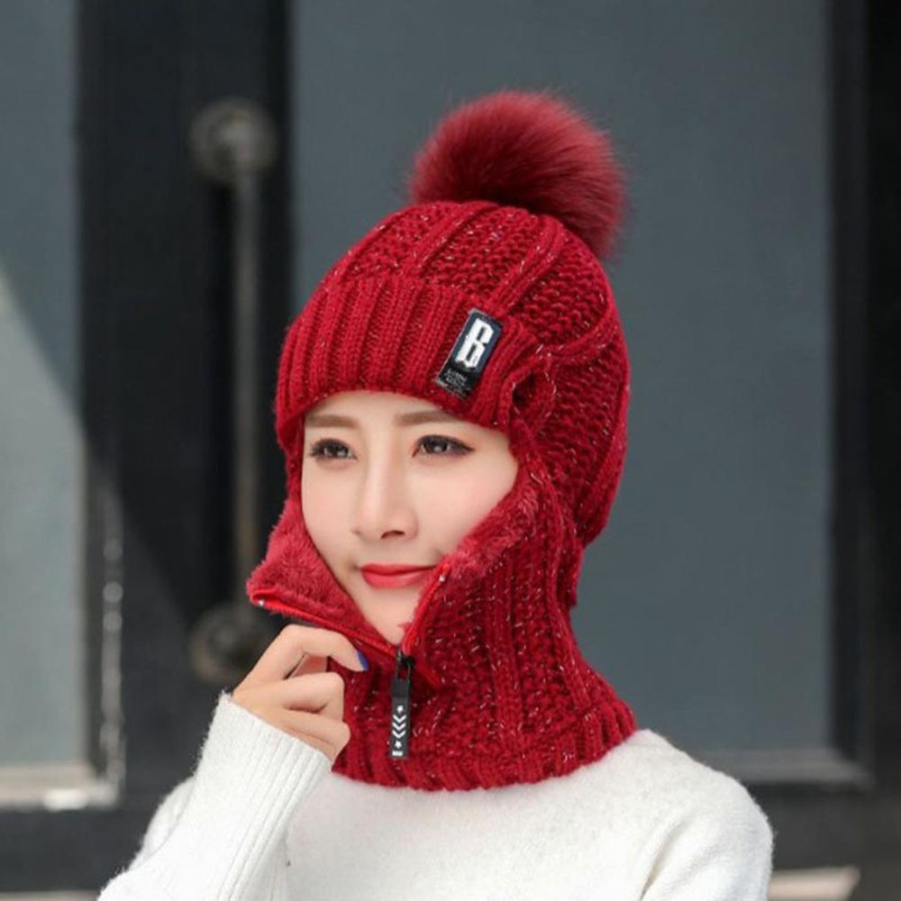 Buy Womens Winter Beanie Hat Scarf Set With Zipper Warm Knit Hats Thick ...