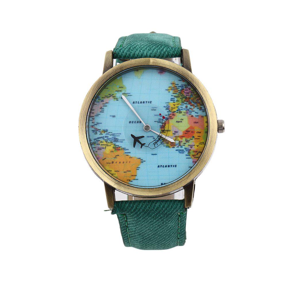 Buy Women Men Vintage Casual World Map Dial Analog Quartz Wrist Watch ...